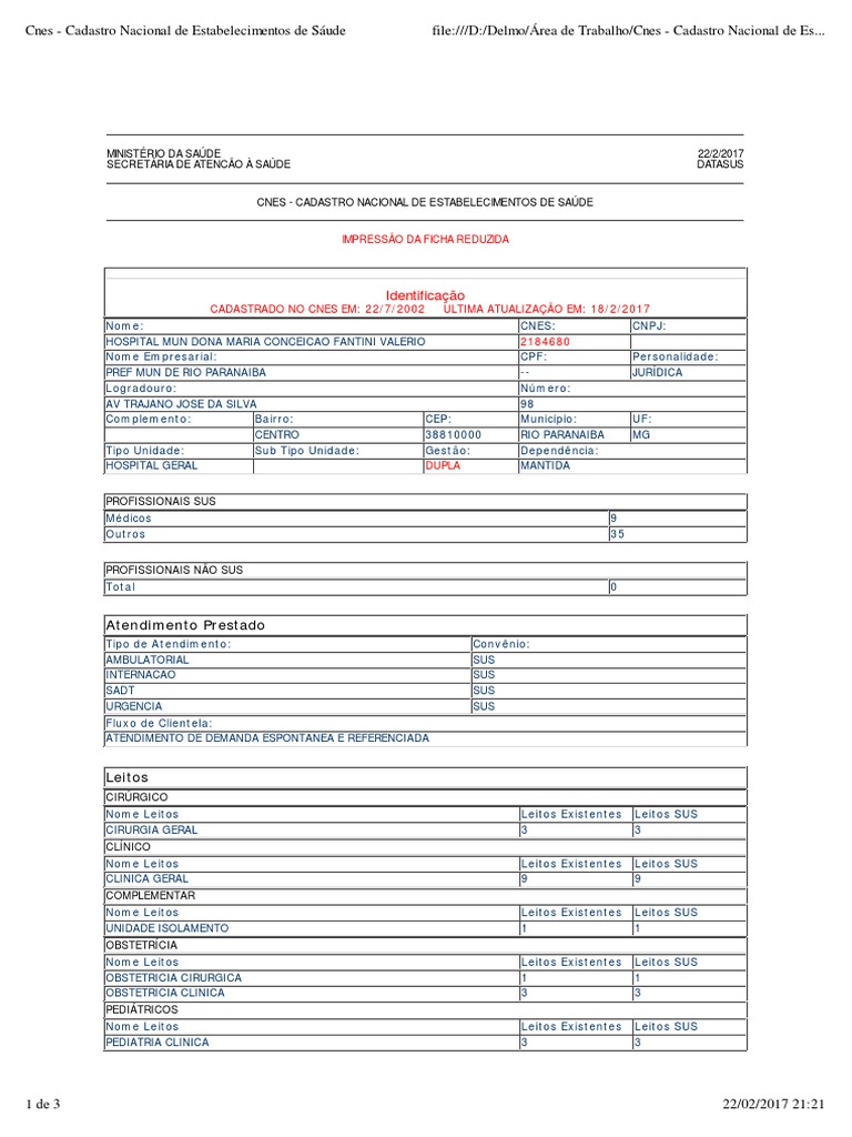Cnes - Cadastro Nacional de Estabelecimentos de Sáude | PDF | Remédio | Medicina Clínica