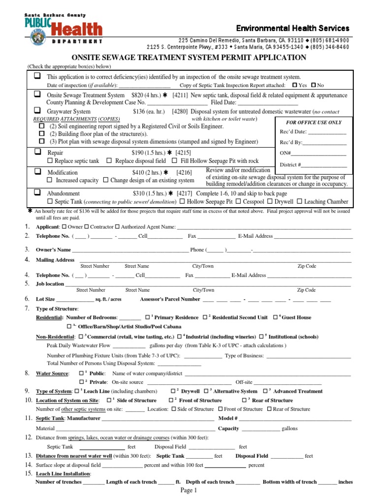 Onsite Sewage Treatment System Permit Application | PDF | Septic Tank ...