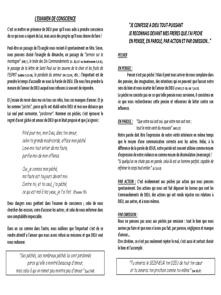 1 - L'Examen de Conscience - Schema de Confession | PDF | Pénitence ...
