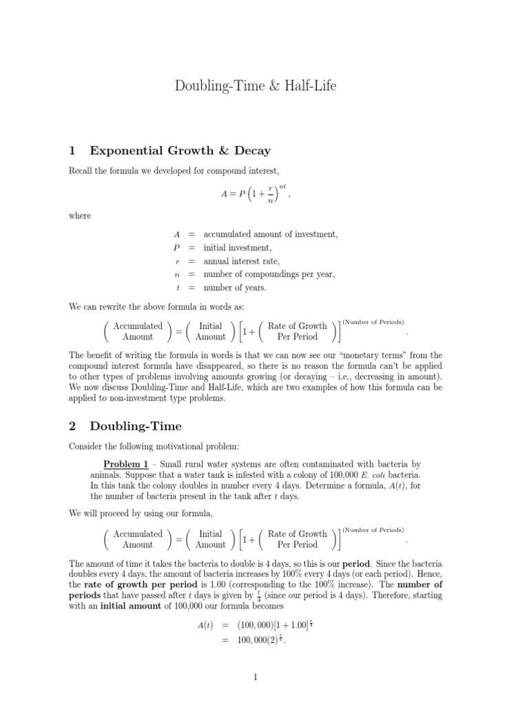 Doubling-Time and Half-Life Explained | PDF | Compound Interest ...