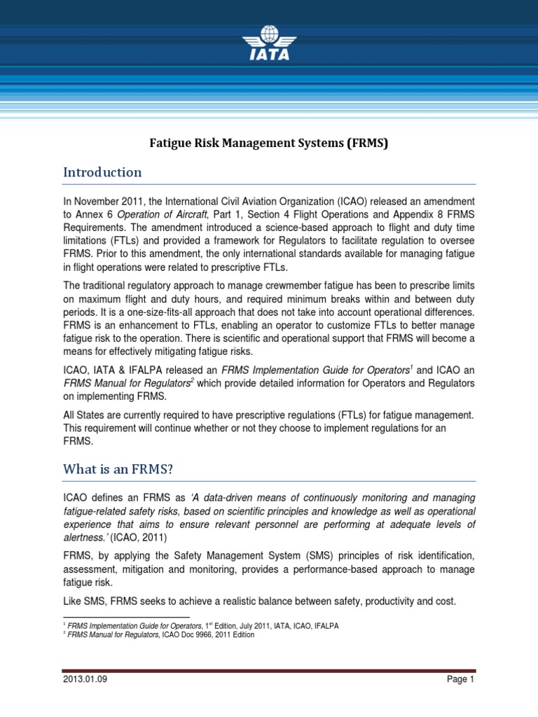 Fatigue Risk Management Systems (FRMS) : FRMS Manual For Regulators ...