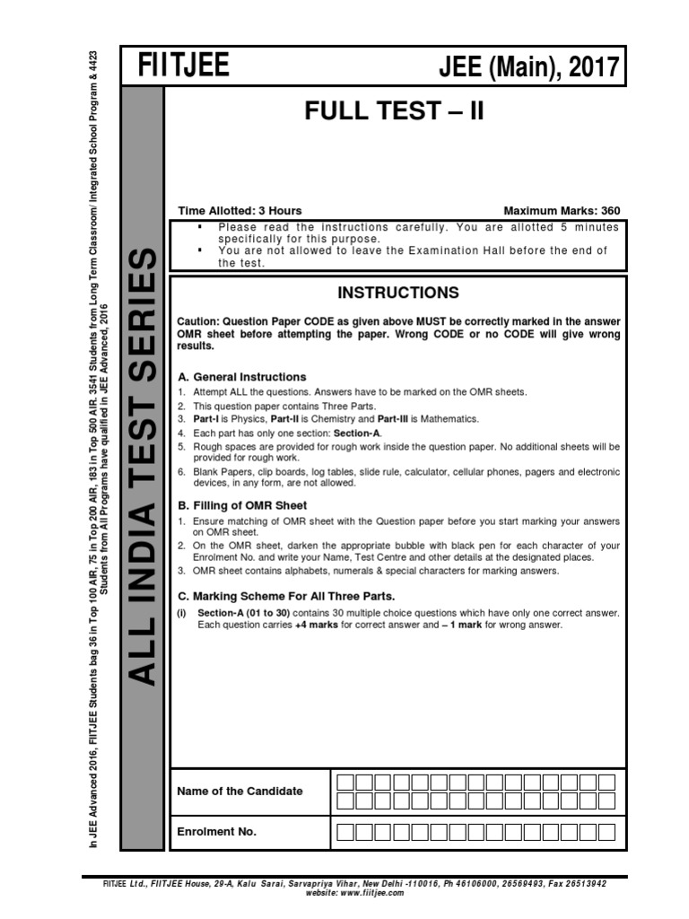 Fiitjee Aits 2016 | PDF | Coordination Complex | Physical Quantities