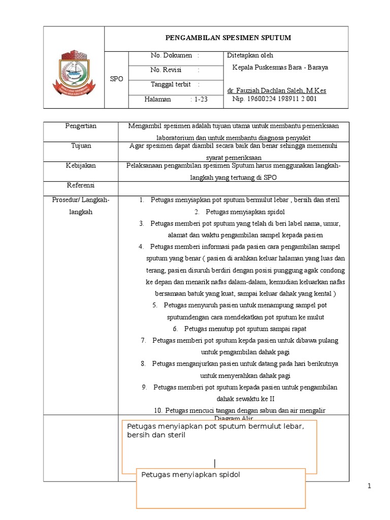 Sop Pengambilan Sampel Sputum | PDF