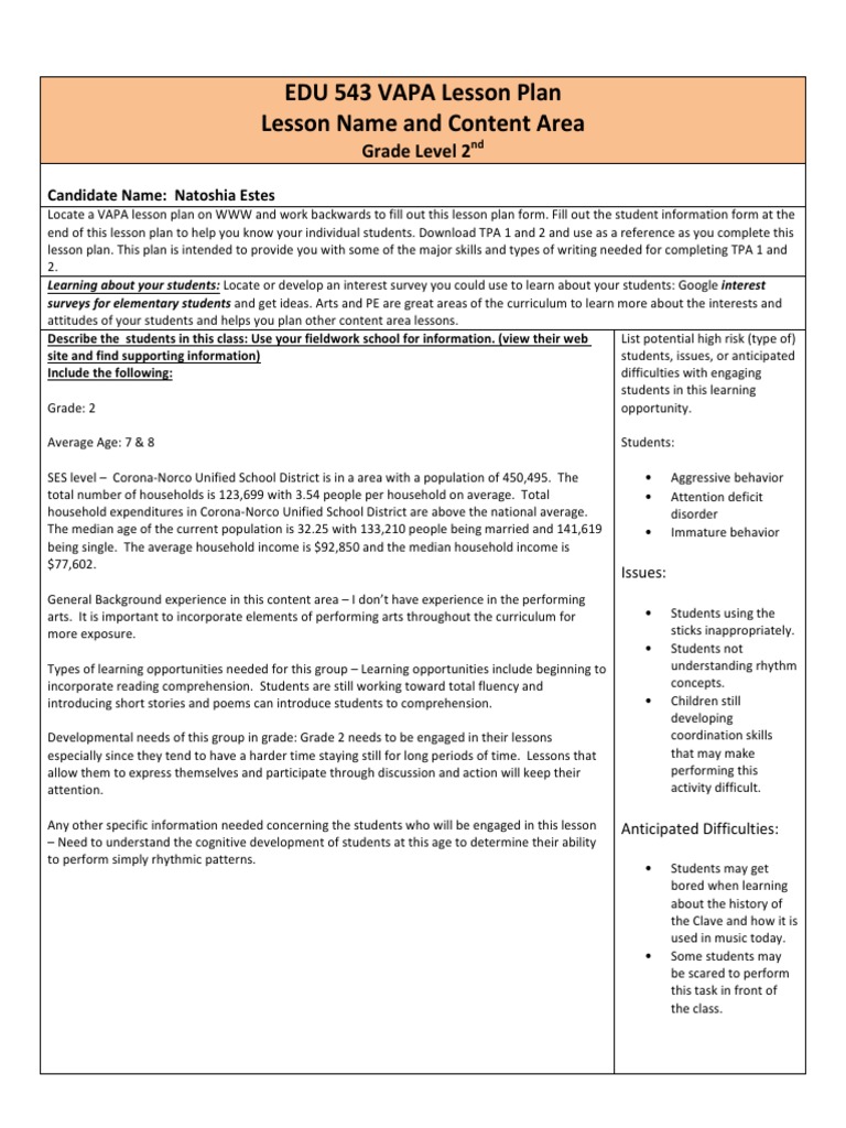 Vapa Lesson Plan | PDF | Rhythm | Special Education