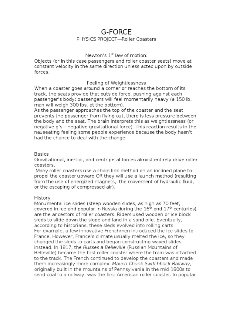 Physics Project-Roller Coasters | PDF | Physical Sciences | Force