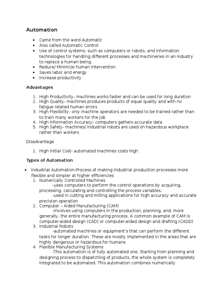 Automation: Advantages | PDF | Automation | Computer Aided Design