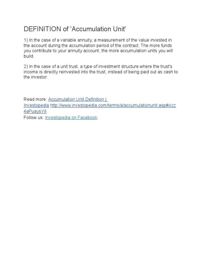 Accumulation Unit Definition - Investopedia 4apuaysv8 | PDF