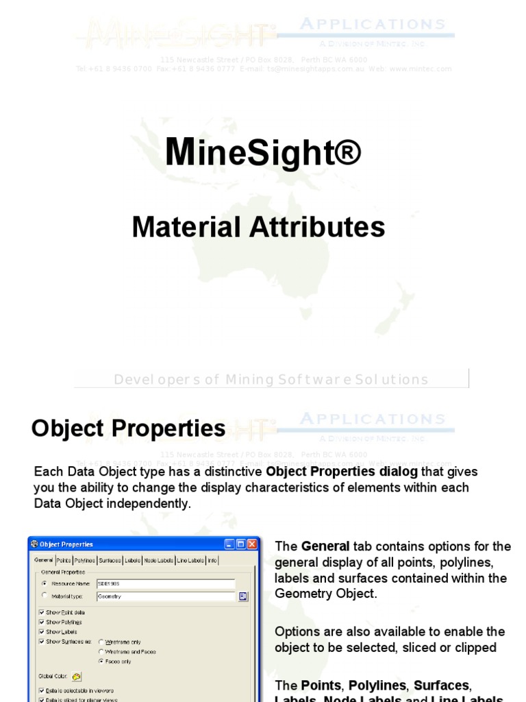 MineSight Material Attributes | PDF | Object (Computer Science) | Geometry