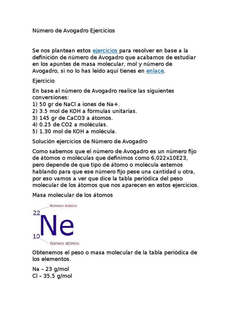 Número de Avogadro Ejercicios | PDF | Mole (Unidad) | Moléculas