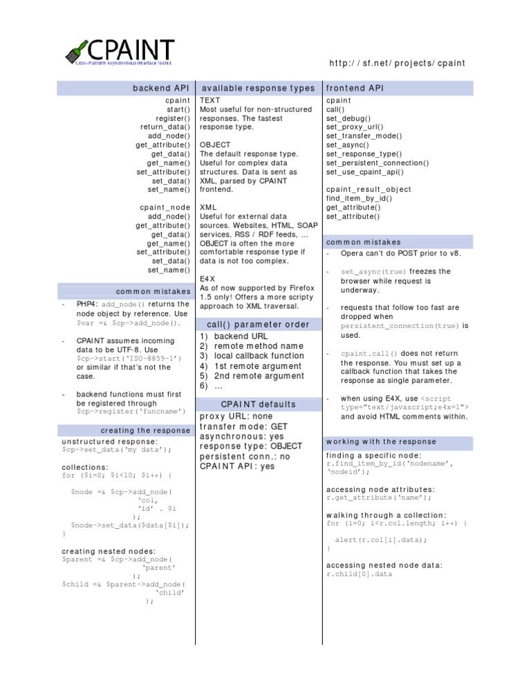 Cpaint Cheatpage | PDF | Ajax (Programming) | Java Script