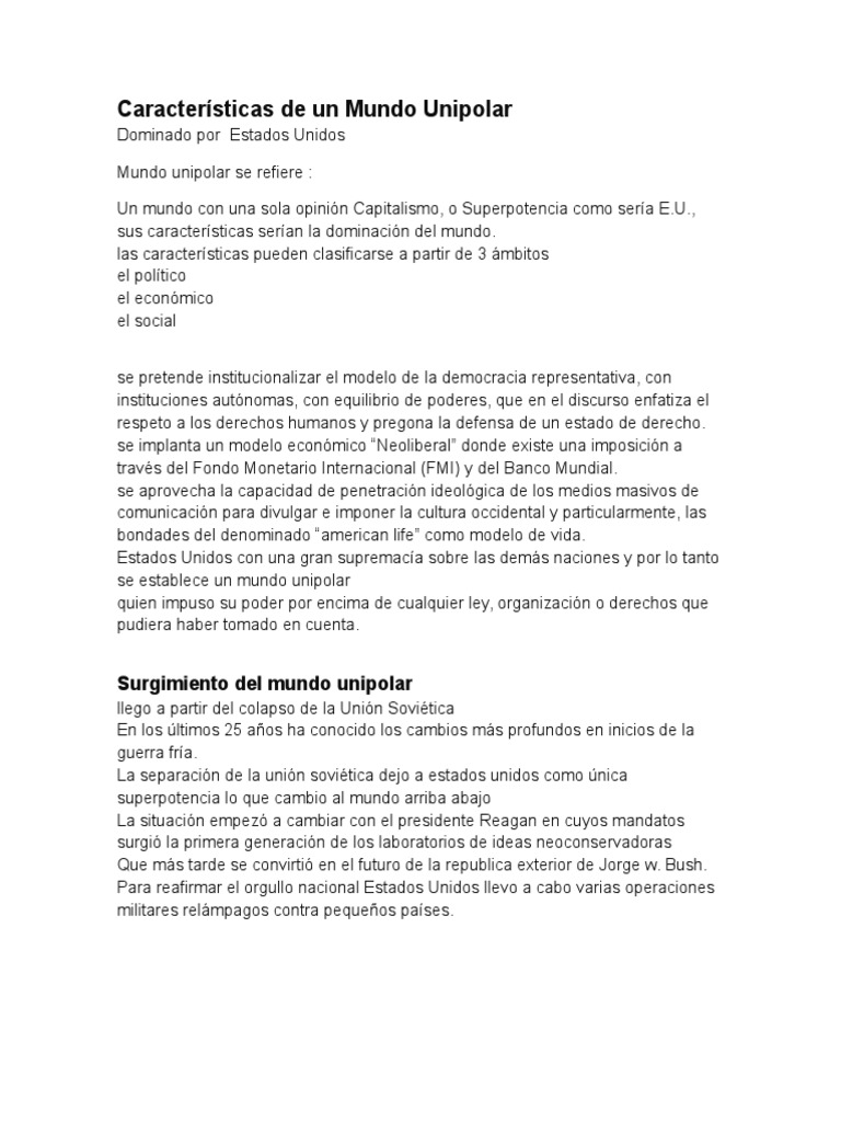 Características de Un Mundo Unipolar | PDF | Superpoderes | Estado ...