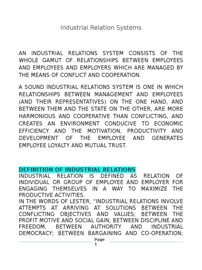 Industrial Relation Systems: Definition of Industrial Relations | PDF ...