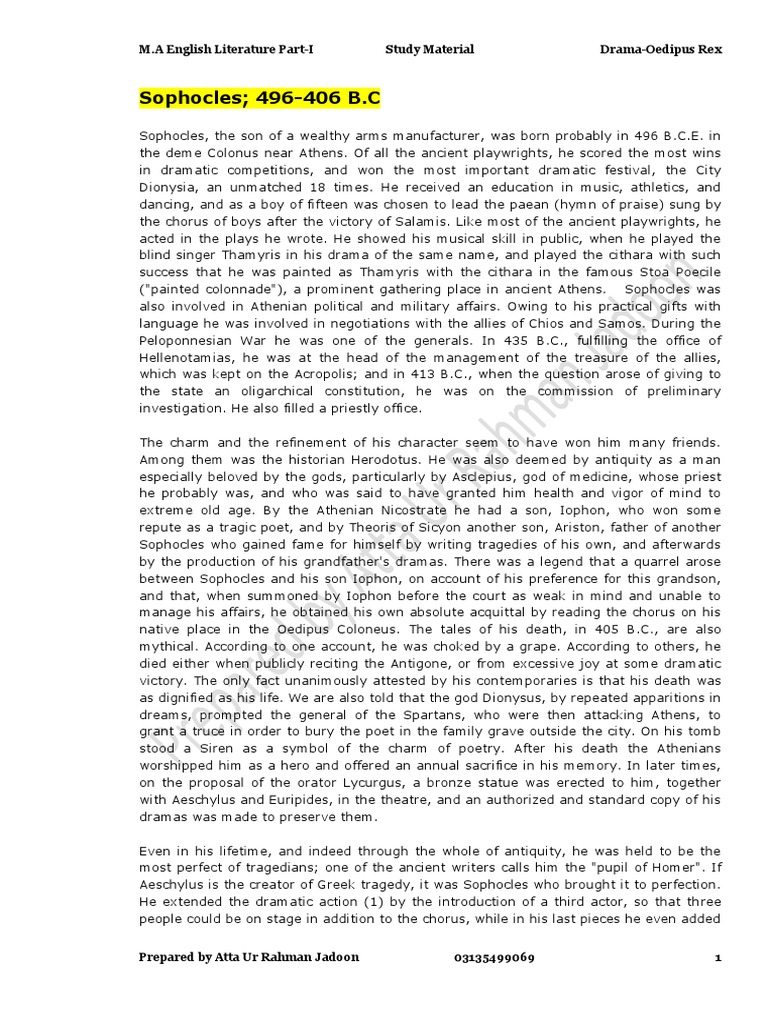 Drama-Oedipus Rex 2014 Final | PDF | Sophocles | Tragedy