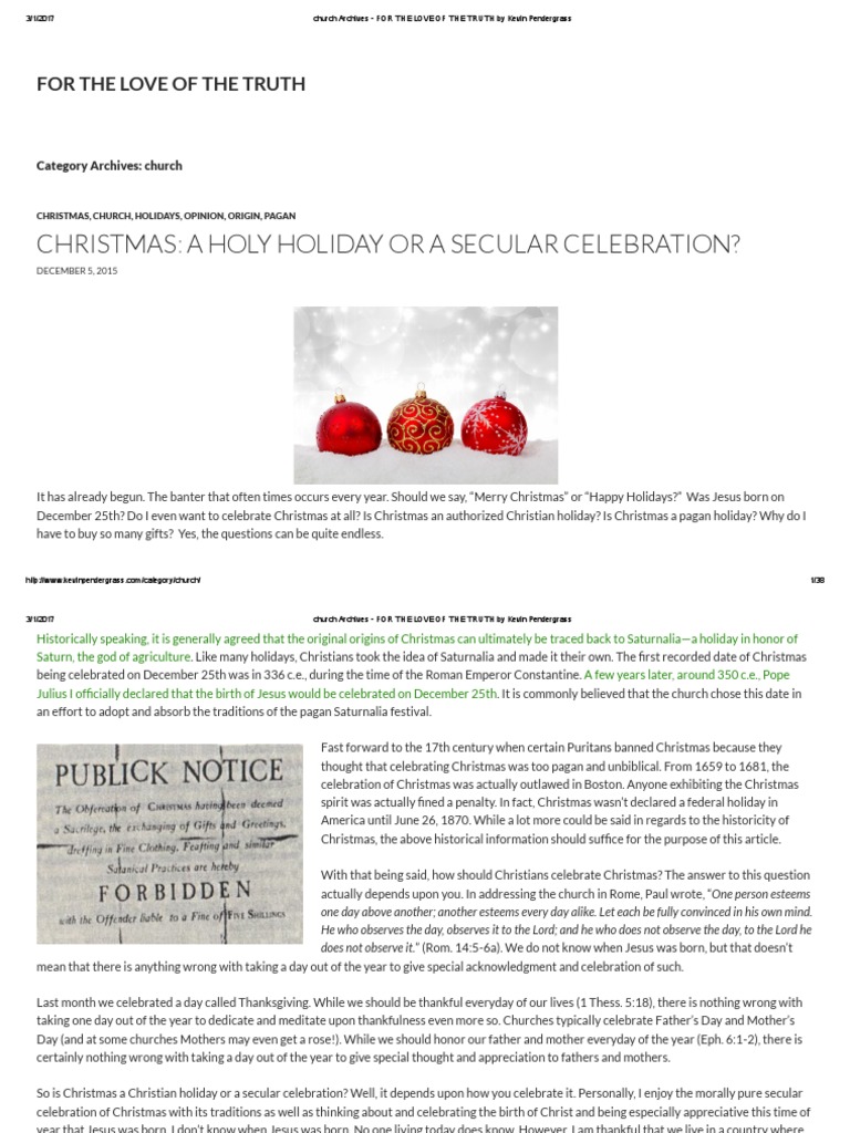 Christmas - A Holy Holiday or A Secular Celebration by Kevin ...