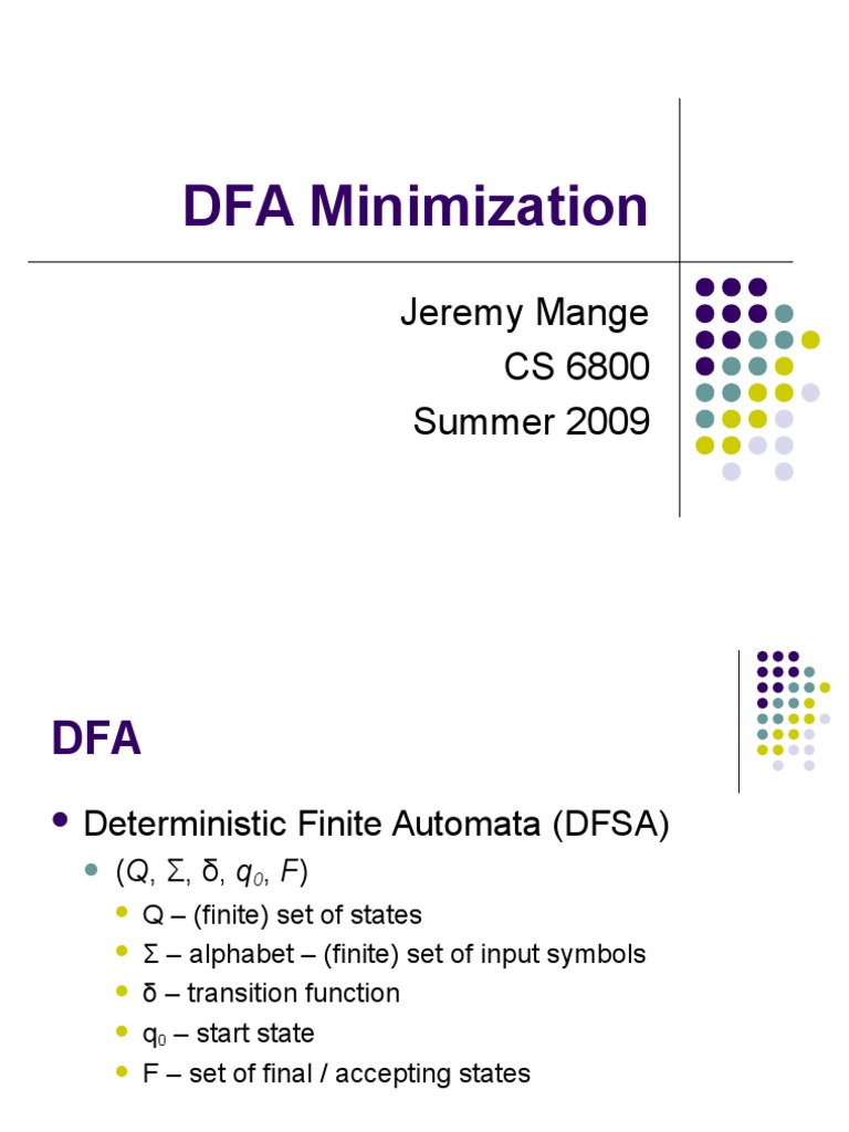 DFA Minimization | PDF | Theory Of Computation | Models Of Computation