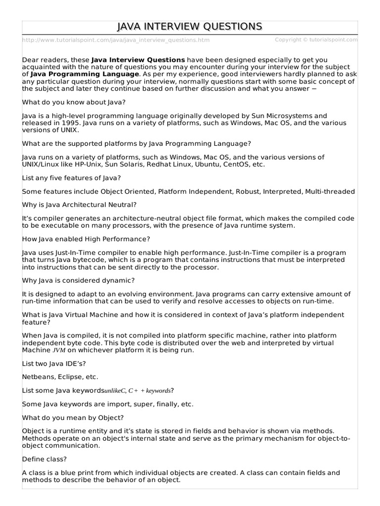 Java Interview Questions Pdf Class Computer Programming Method Computer Programming 