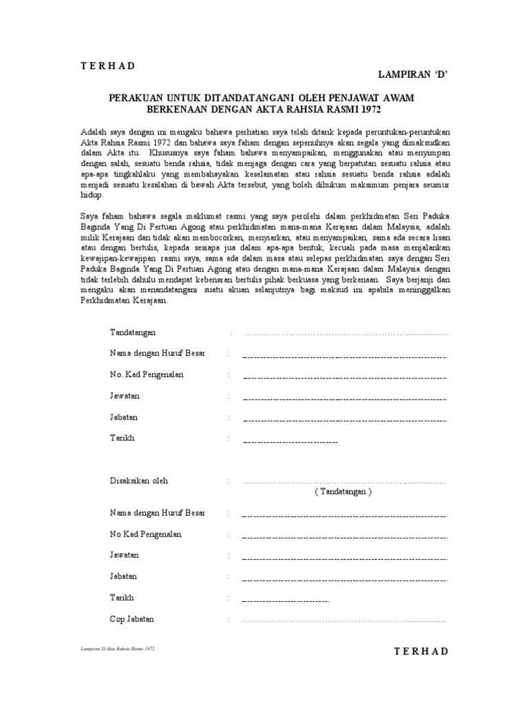 Perakuan Untuk Ditandatangani Oleh Penjawat Awam | PDF
