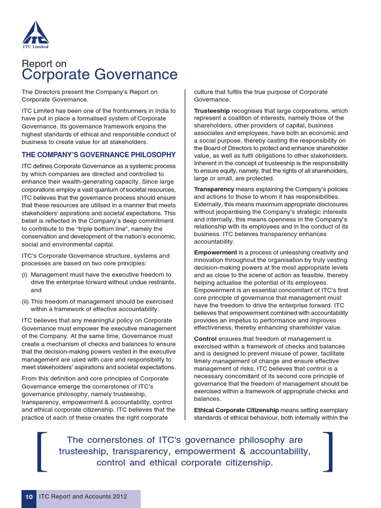 ITC Report Corporate Governance PDF | PDF | Business | Finance & Money ...