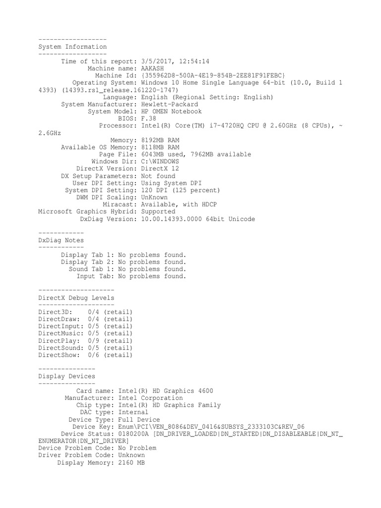 DX Diag | PDF | Device Driver | Ibm Pc Compatibles