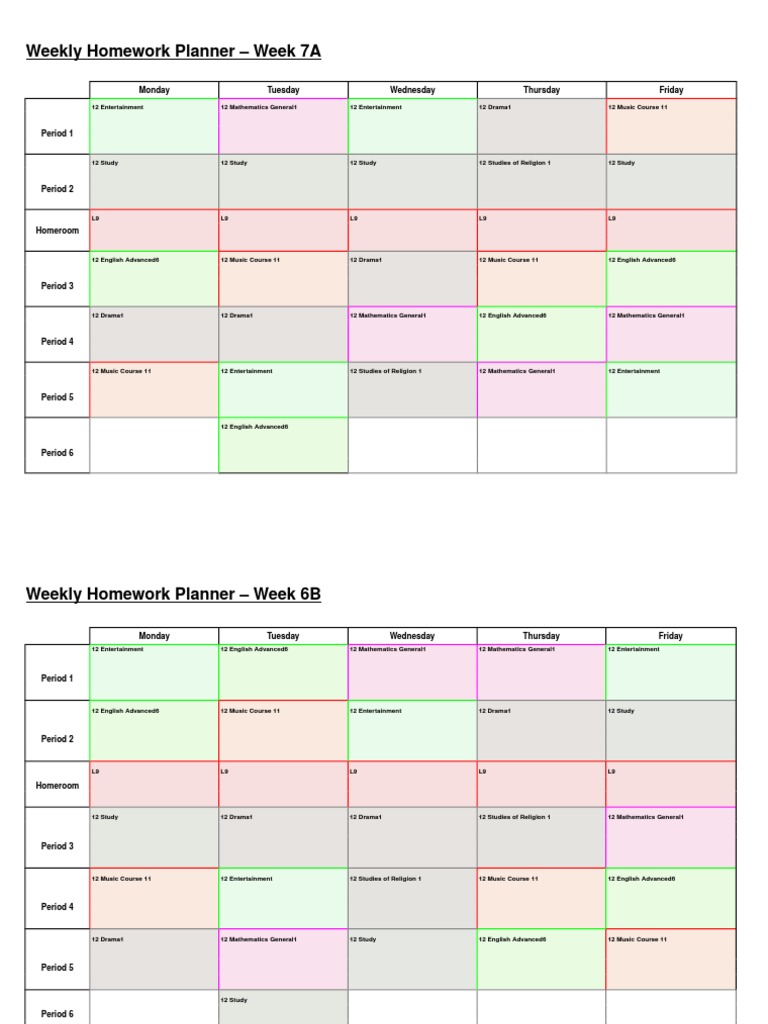 Homework Timetable | PDF