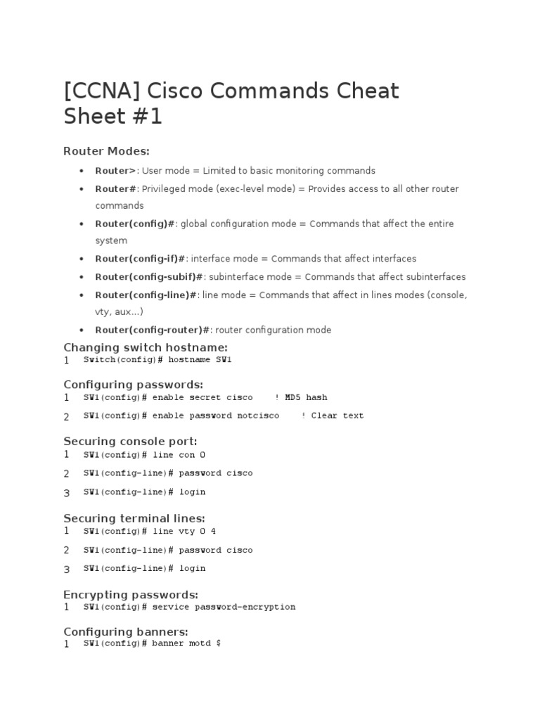 CCNA Cheat Sheet | PDF | Ip Address | Router (Computing)