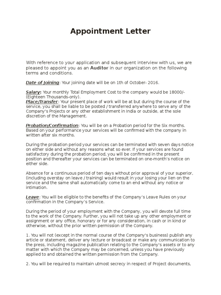 Appointment Letter | PDF