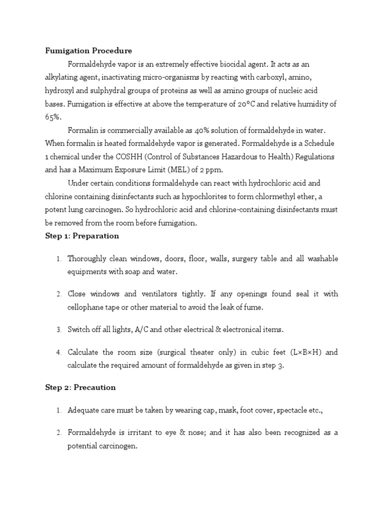 OT Fumigation guidelines | Formaldehyde | Surgery