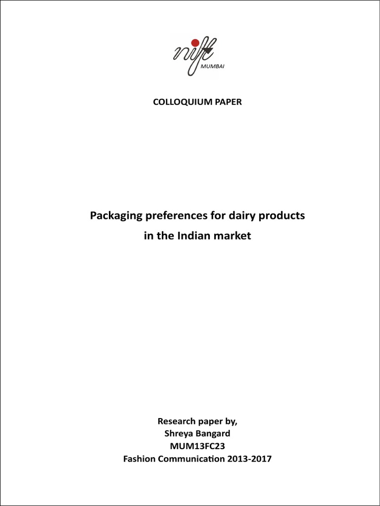 Colloquium Paper - Shreya Bangard | PDF | Packaging And Labeling | Dairy
