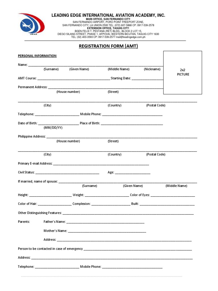 AMT Registration Form for Leading Edge | PDF | Communication ...