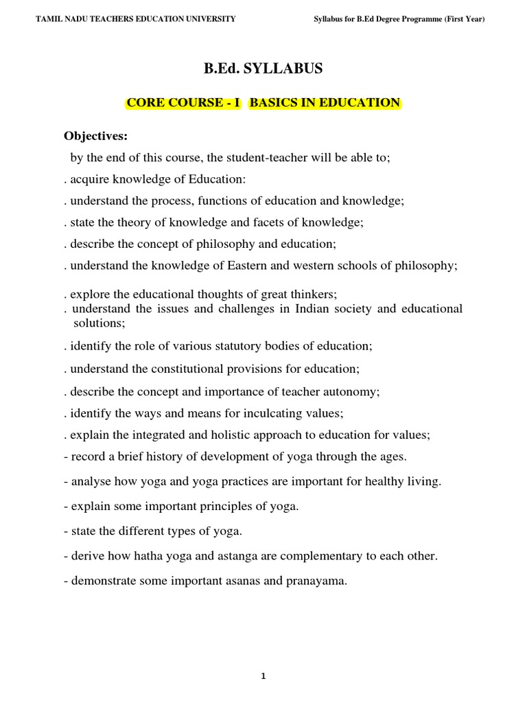 BED Syllabus 2015-16 | PDF | Yoga | Identity (Social Science)