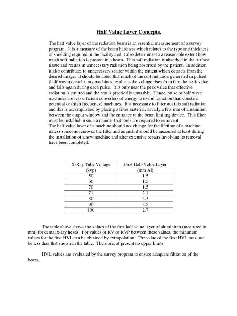 Half Value Layer Concepts | PDF | X Ray | Radiation