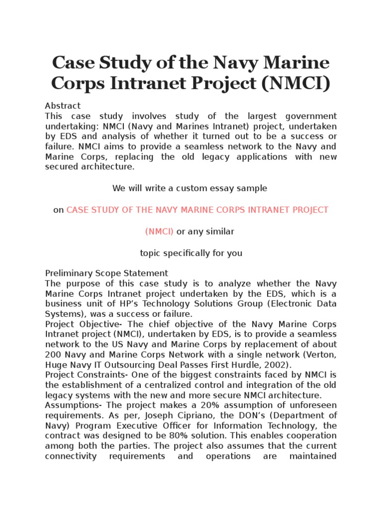 Case Study of The Navy Marine Corps Intranet Project | PDF