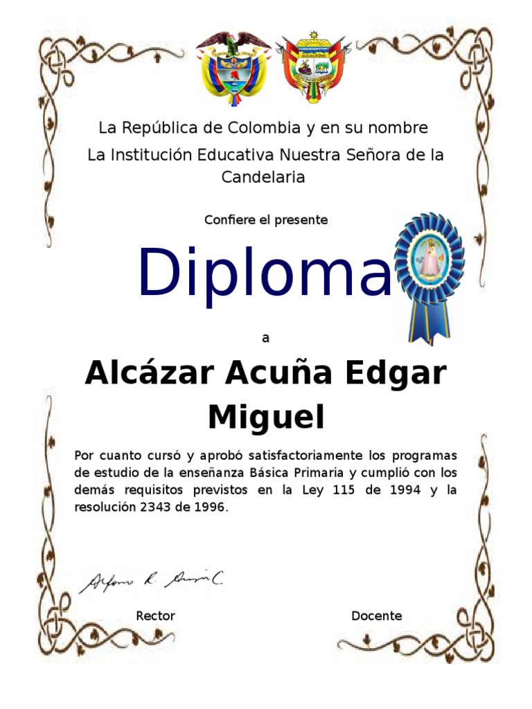 Diploma primaria Colombia 2016 | PDF