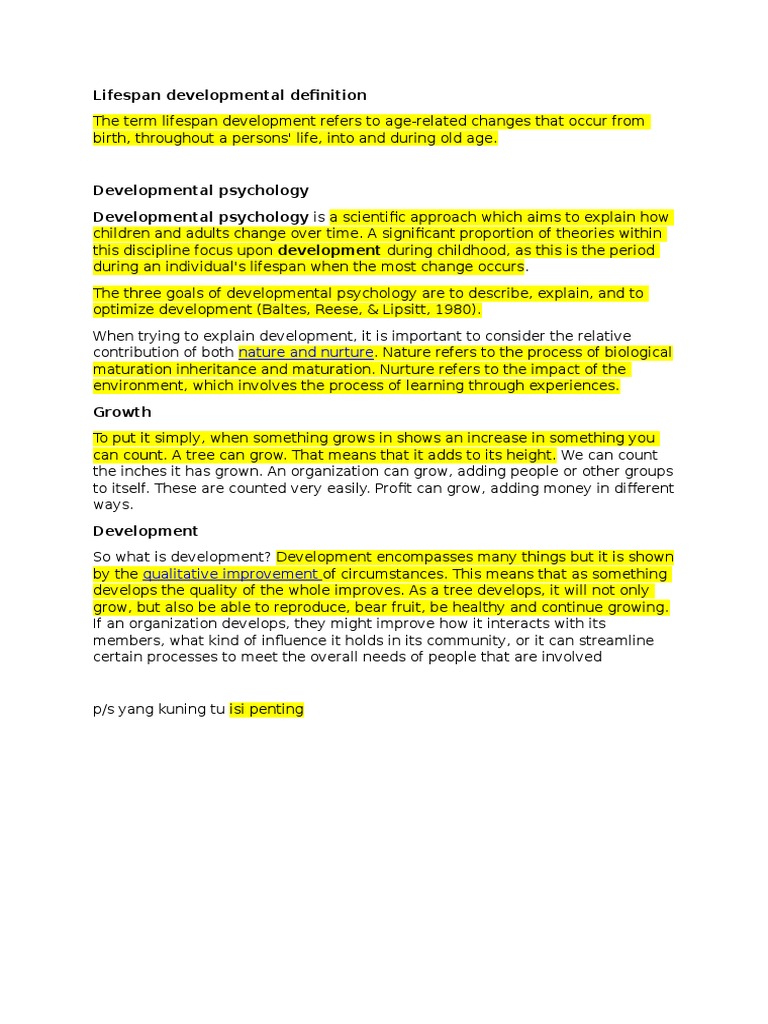 Lifespan Developmental Definition | PDF | Career & Growth