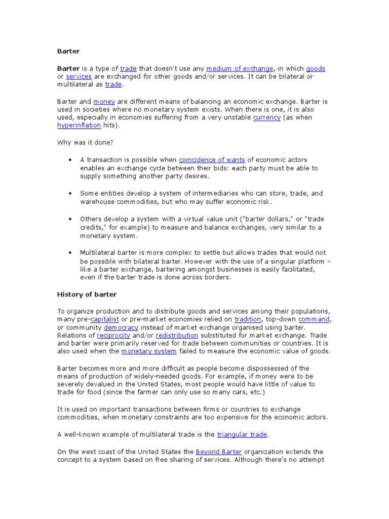 Barter System | PDF | Money Supply | Barter