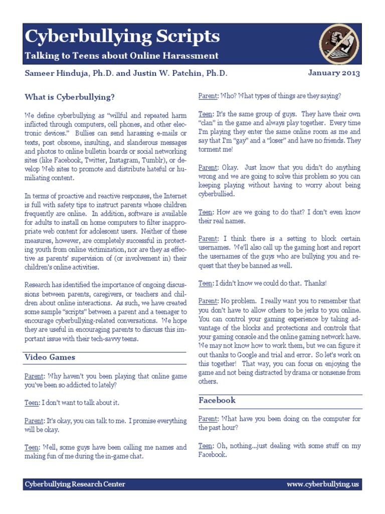 Cyberbullying Scripts | PDF | Cyberbullying | Cyberspace