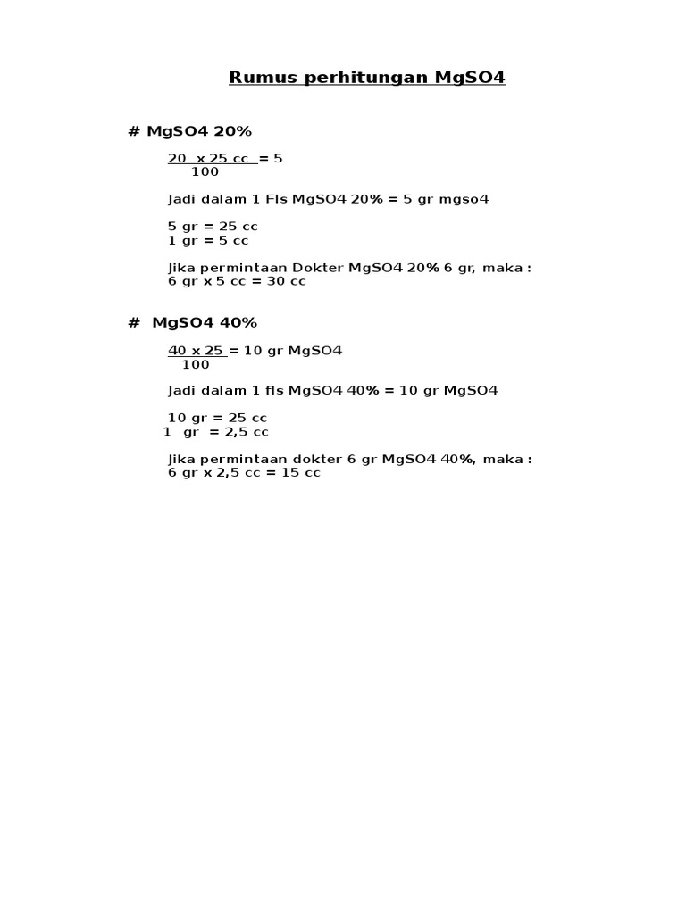 Rumus Perhitungan MgSO4 | PDF