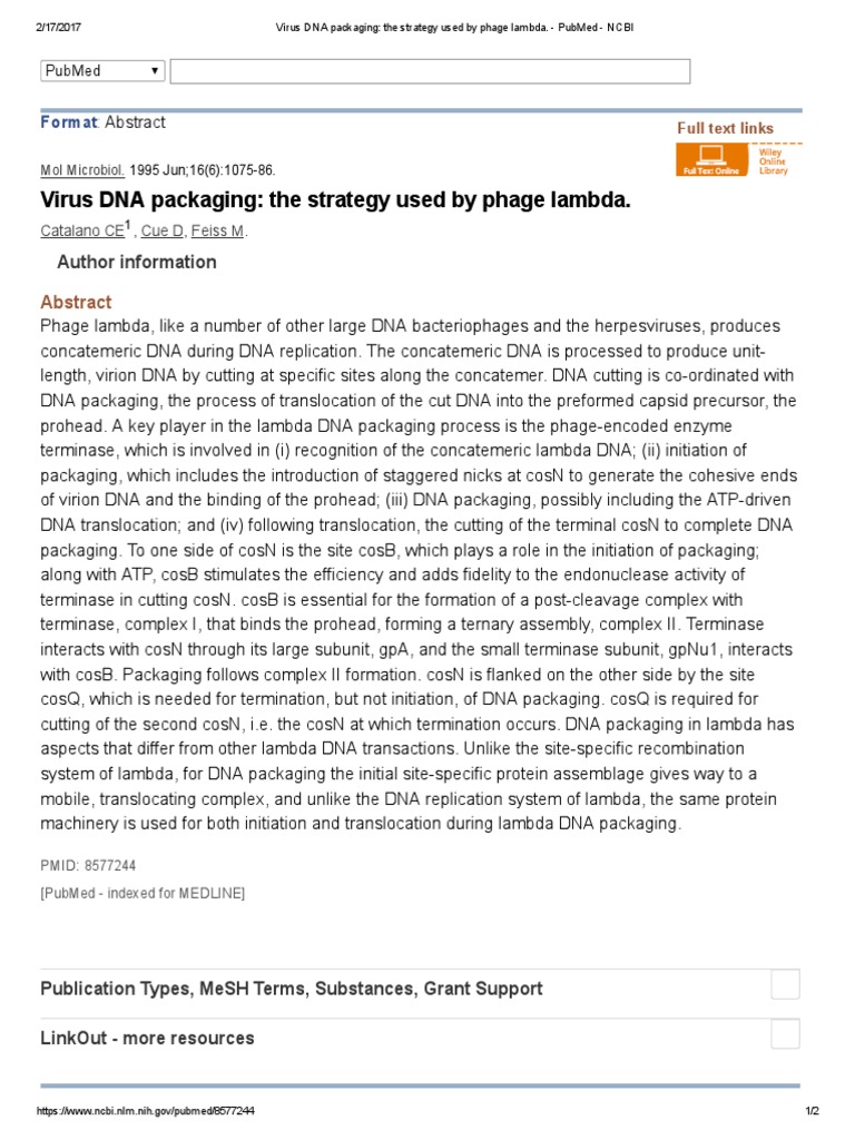 Phage Lambda DNA Packaging Strategy | PDF | Pub Med | Dna