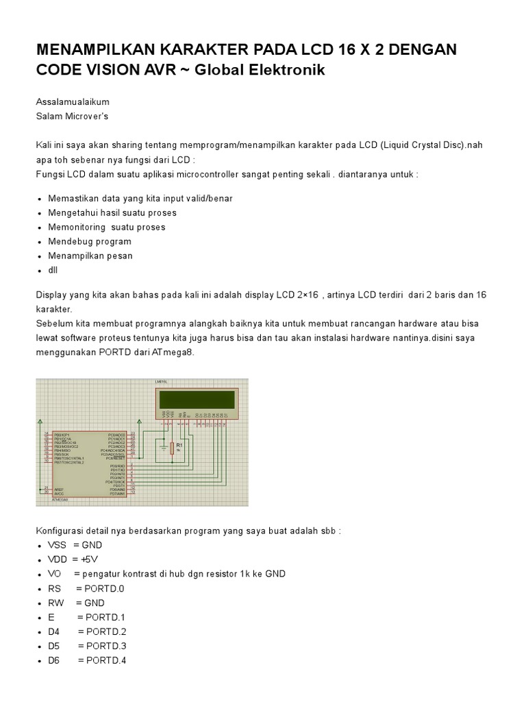 DISPLAYING CHARACTERS ON A 16X2 LCD WITH CODE VISION AVR | PDF