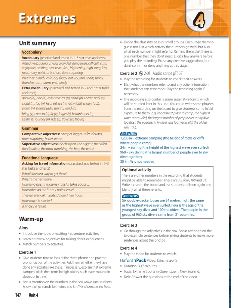 Teacher's Guide. Unit 4 | PDF | Adjective | Vocabulary