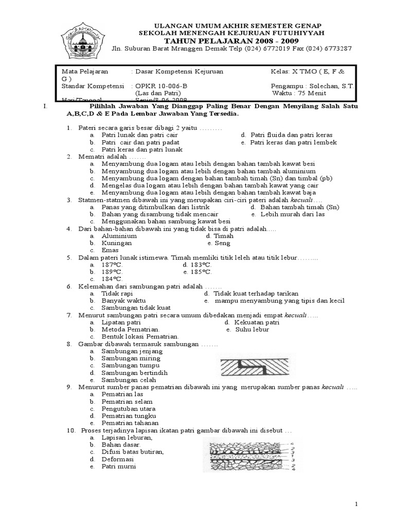 Soal Akhir Semaster Genap Las Patri | PDF