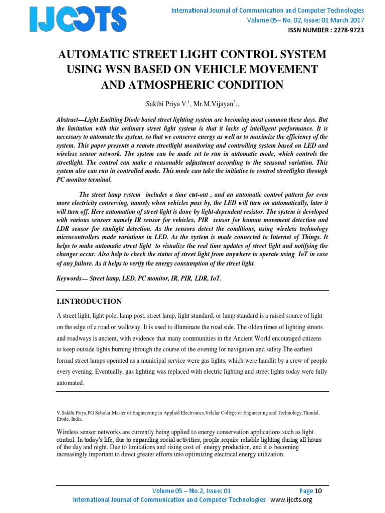 Automatic Street Light Control System Using WSN Based On Vehicle Movement and Atmospheric ...