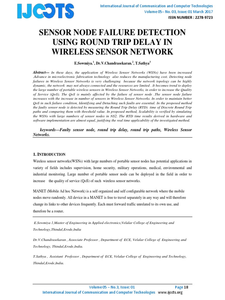 Sensor Node Failure Detection Using Round Trip Delay in Wireless Sensor Network | PDF | Wireless ...