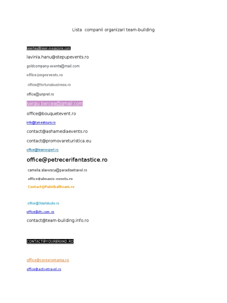 Lista Companii Organizari Team-Building | PDF