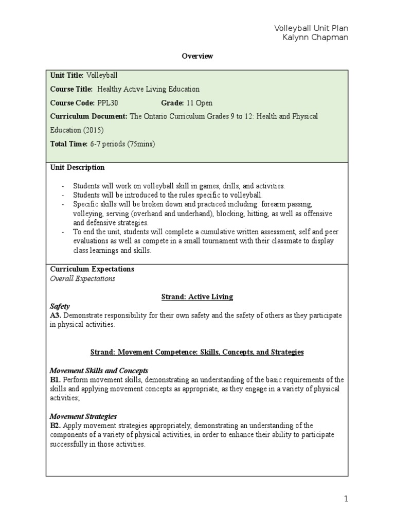 Volleyball Unit Plan | PDF | Volleyball | Physical Education