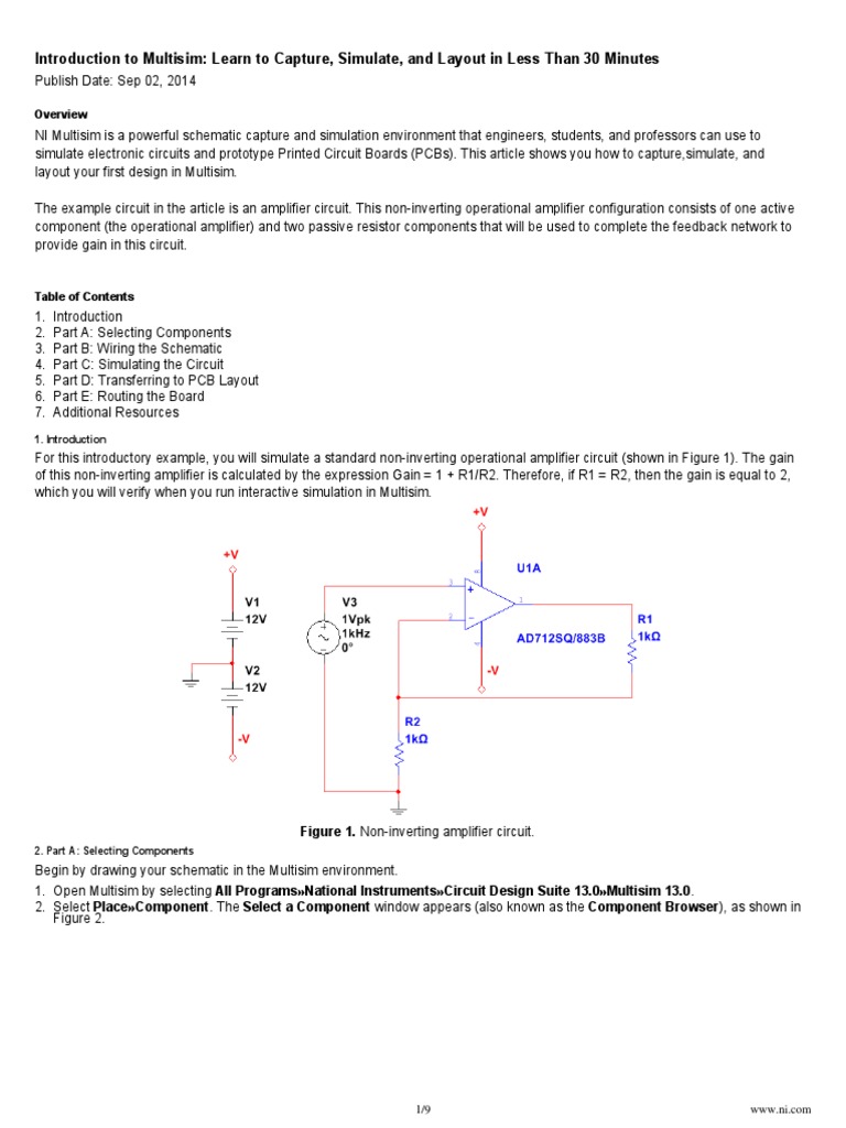 NI Multisim Tutorials | Download Free PDF | Electronic Circuits | Operational Amplifier