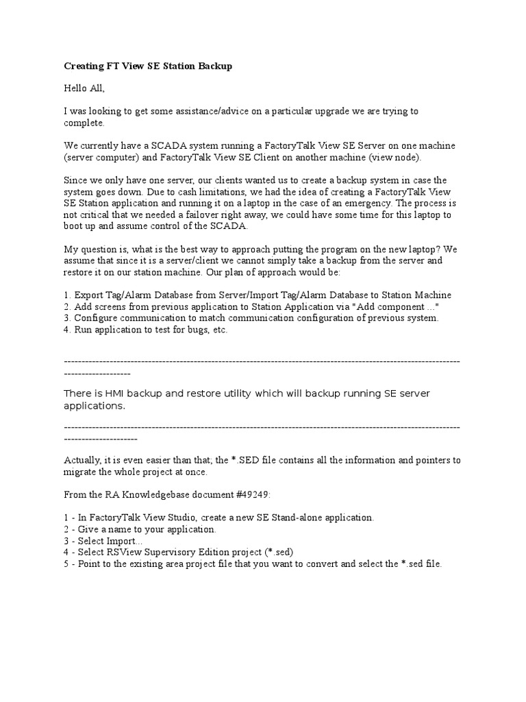 Creating FT View SE Station Backup | PDF