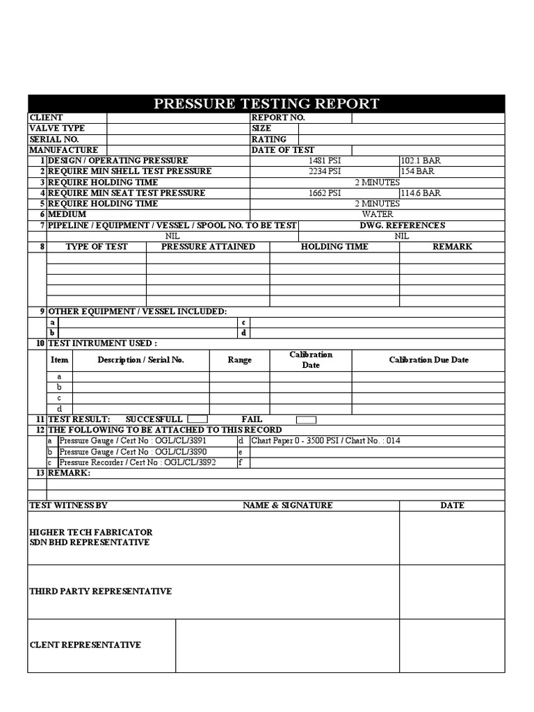 Hydrostatic Pressure Test Report | PDF