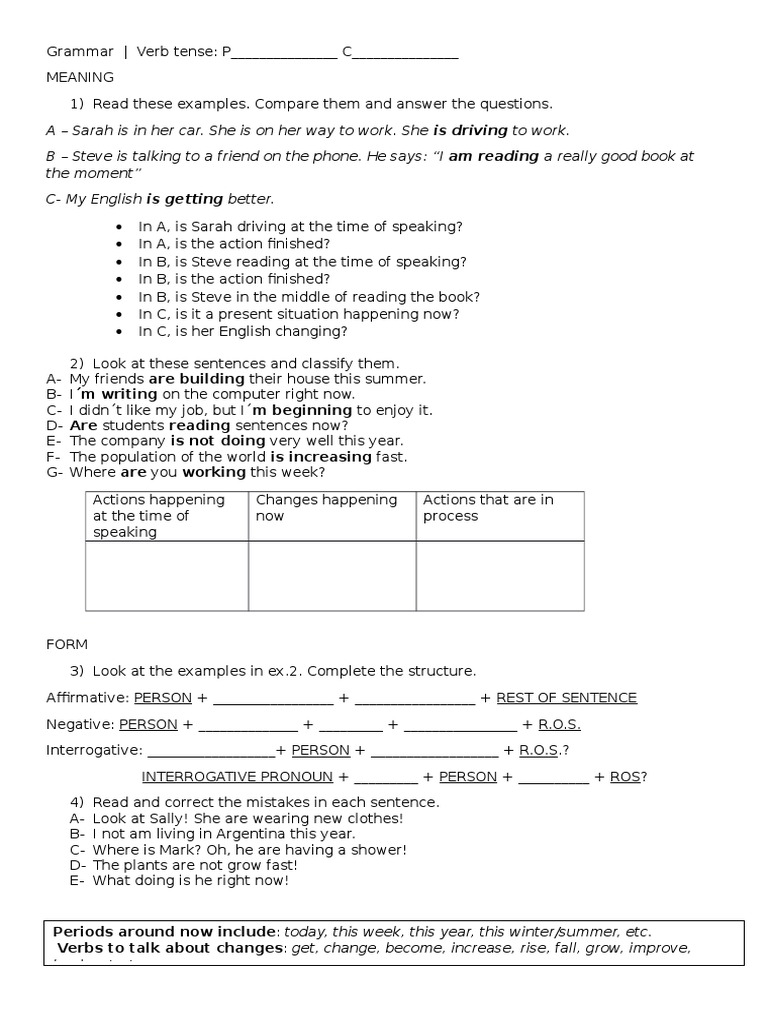 Handout 1. Present Continuous | PDF | Language Arts & Discipline ...