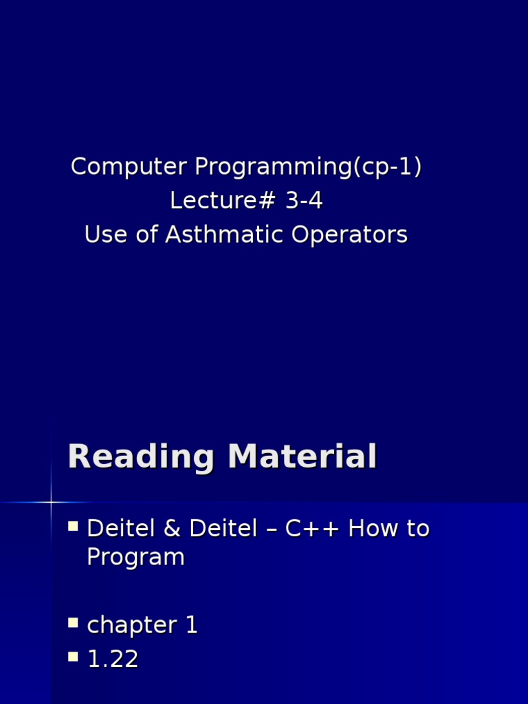 Computer Programming (cp-1) Lecture# 3-4 Use of Asthmatic Operators | Download Free PDF | Circle ...